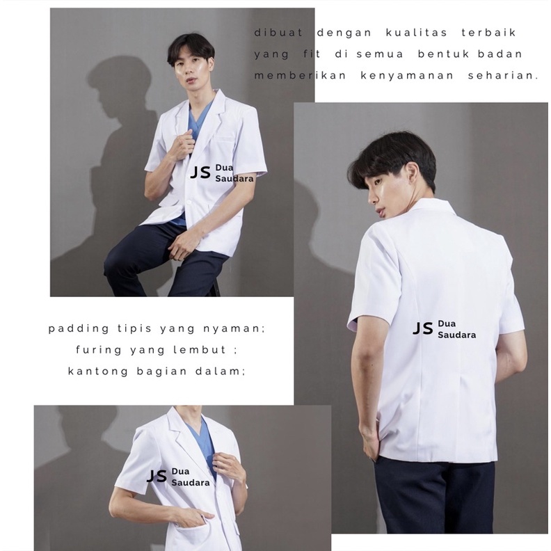 Jual jas dokter pria lengan pendek / sneli pria lengan pendek / baju ...