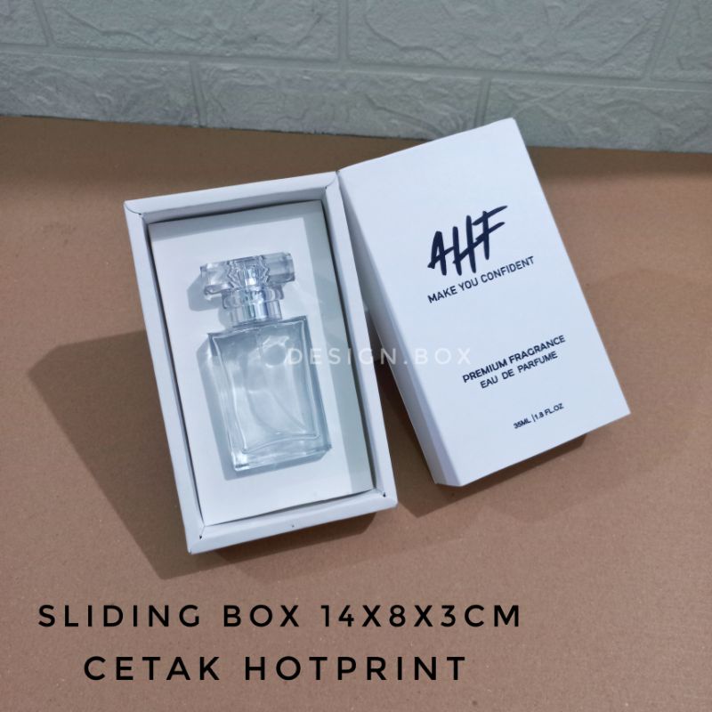 Jual BOX PARFUM PUTIH CETAK HOTPRINT 14X8X3CM | SLIDING BOX 14X8X3CM ...