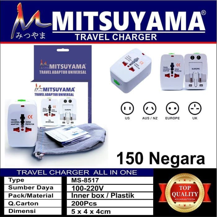 Jual MITSUYAMA MS-8517 Steker Colokan Listrik All in One World Universal Travel Adaptor MS 8517 ...