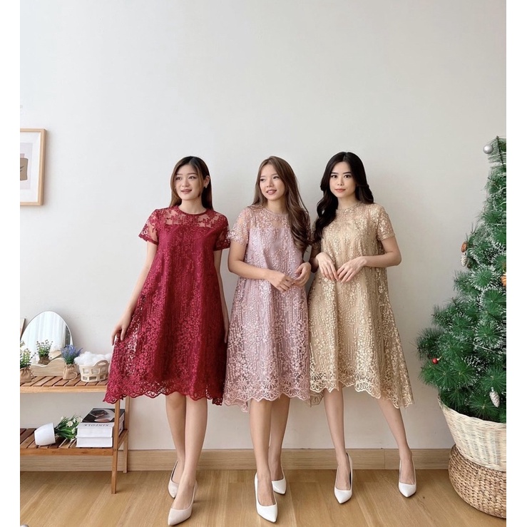 Jual JESSIE DRESS BROKAT SIMPLE POLOS PREMIUM ALA KOREA EC 9229 / DRESS ...