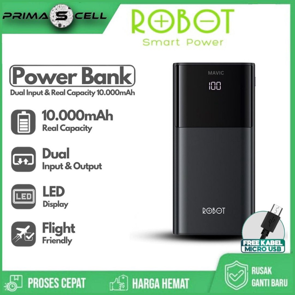 Jual Power Bank ROBOT RT190S 10000mAh Dual Input Dual Output Fast Charging | Shopee Indonesia