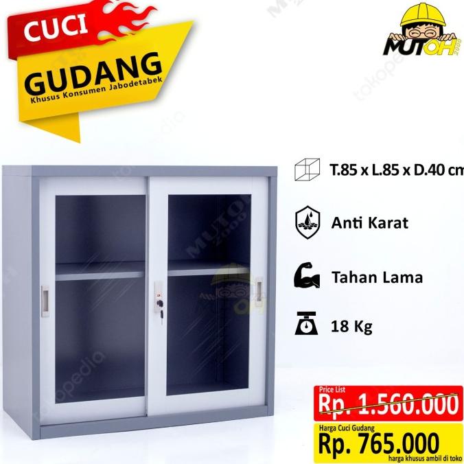Jual lemari arsip besi cabinet 2 pintu kaca sliding pendek | Shopee Indonesia