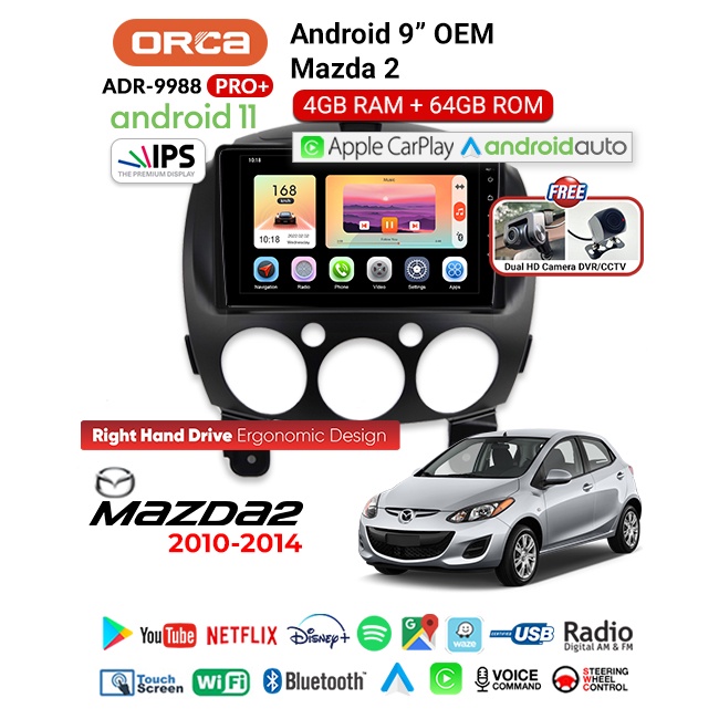 Jual Headunit Android CarPlay 9 inch ORCA PRO PLUS DVR Mazda 2 2010-2014 | Shopee Indonesia