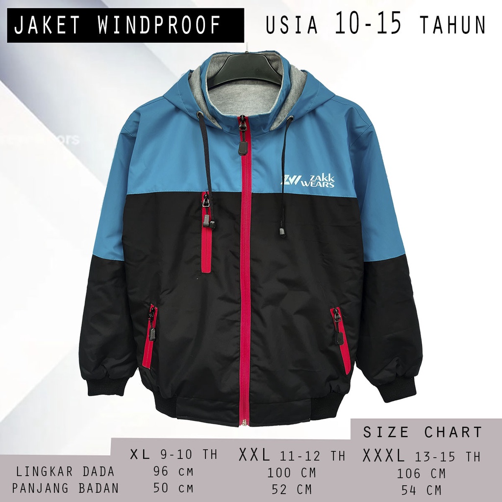 Jual Jaket Anak Remaja Windproof Waterproof | Usia 10-15 Tahun Tahan ...