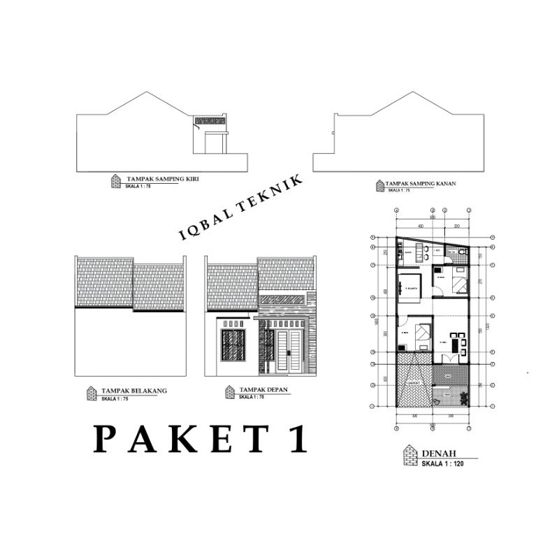 Jual [PAKET 1 DENAH & 4 TAMPAK] Jasa desain denah gambar rumah / Gambar ...