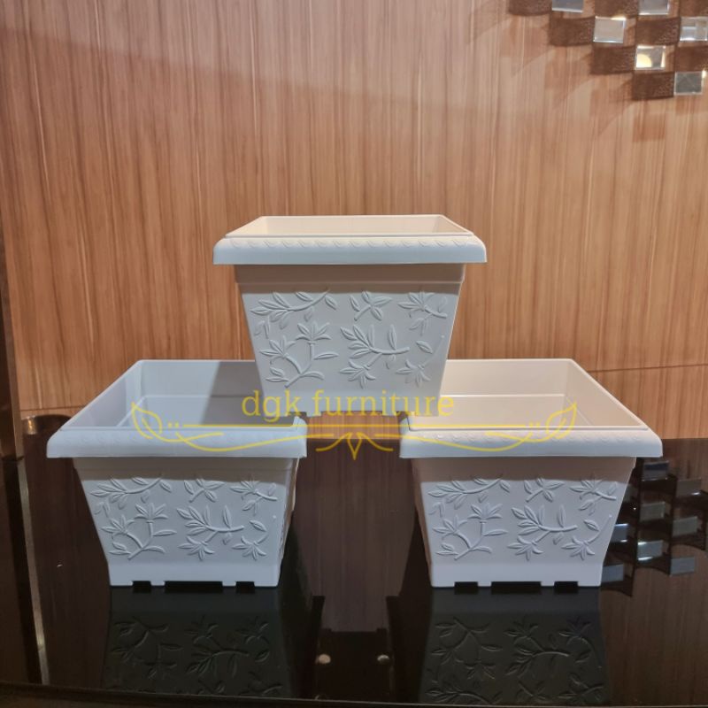 Jual Pot Bunga Segi Kotak Persegi Petak Putih Motif Bunga Diameter 25 ...
