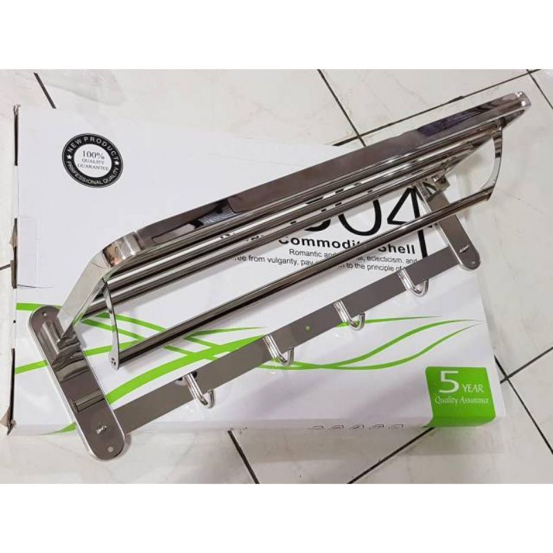 Jual Rak handuk lipat 5 baris 60 cm stainless + kapstok | Shopee Indonesia