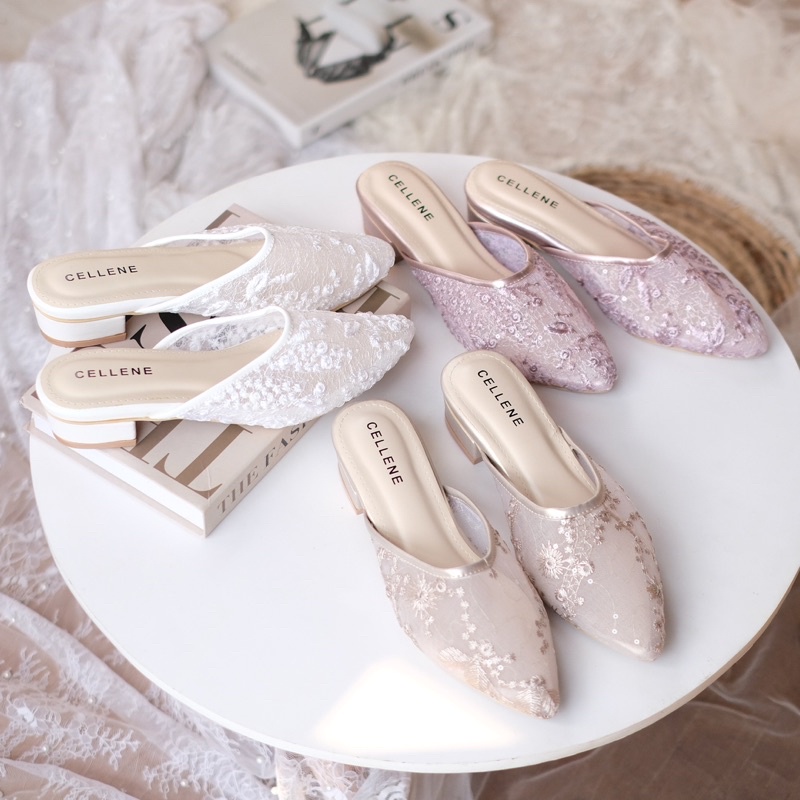 Jual CELLENE BIA Simply Lace 3 colors | Wedding shoes heels 3cm brukat ...