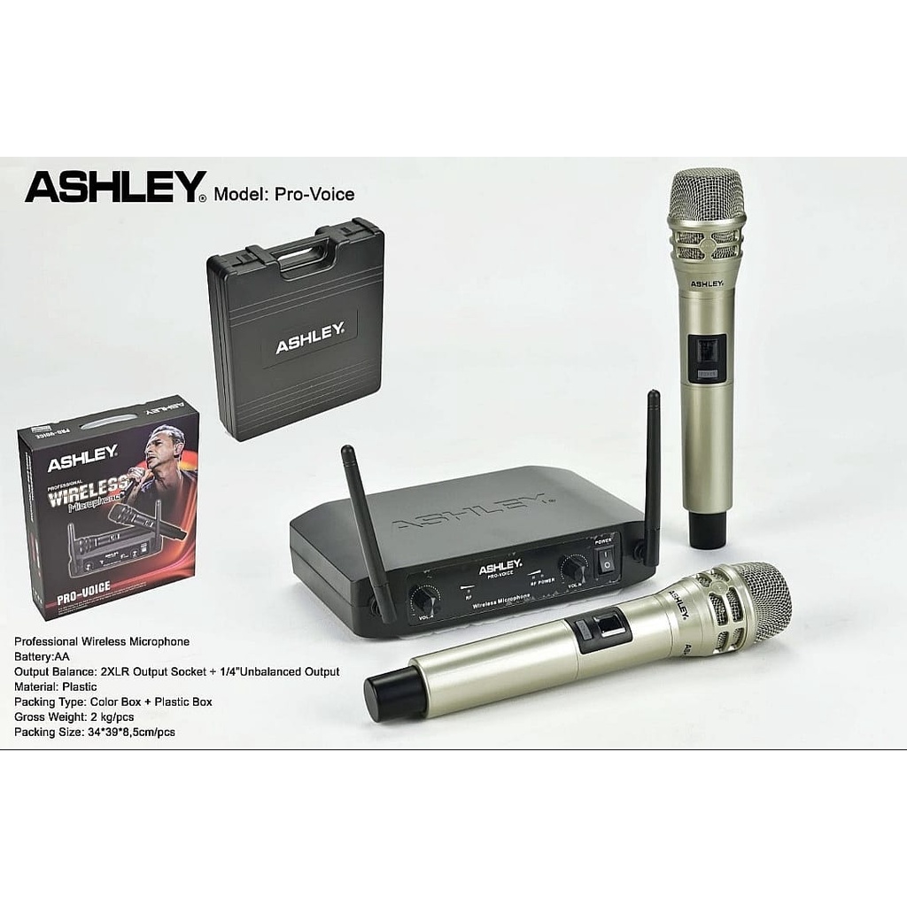 Jual Mic Wireless Ashley Pro Voice UHF 2 Mic Handheld Kualitas Bagus ...
