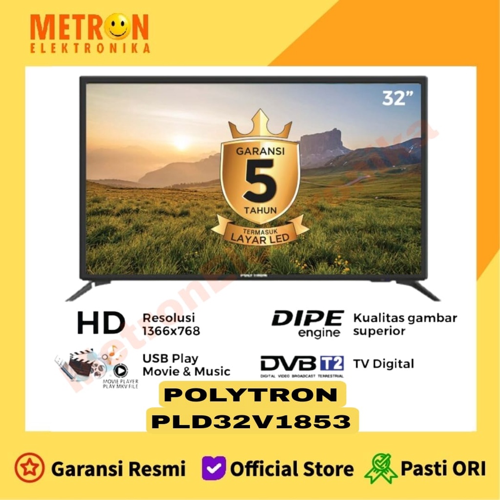 Jual POLYTRON PLD 32 V 1853 DVB T2 DIGITAL TV LED 32 IN + USB MOVIE / PLD32V1853 | Shopee Indonesia