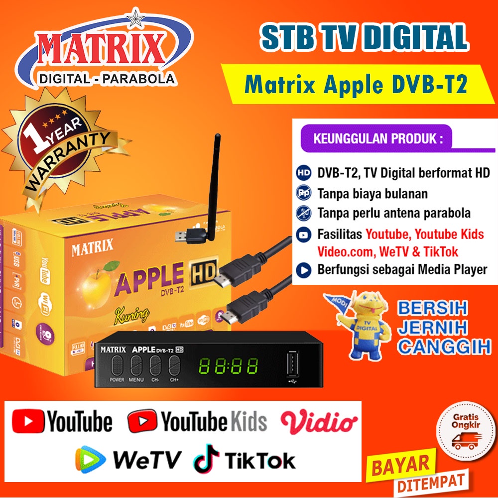 Jual Setop Box TV Digital STB Matrix Apple HD Kuning Dvb T2 TV Tabung ...