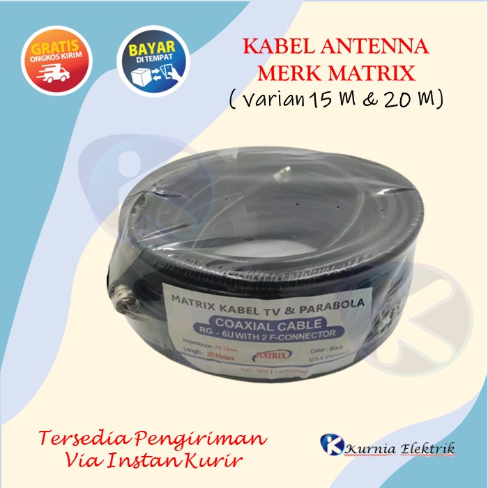 Jual Kabel Antenna TV Coaxial RG6 Matrix 15 & 20 Meter dengan 2 Konektor | Shopee Indonesia