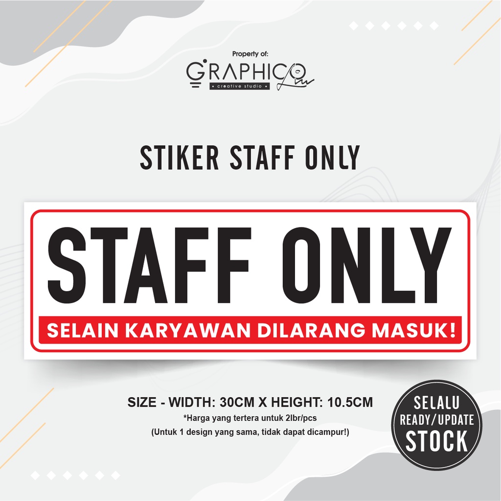 Jual Stiker Staff Only / Karyawan - Per/2lbr (30x10,5cm) | Shopee Indonesia