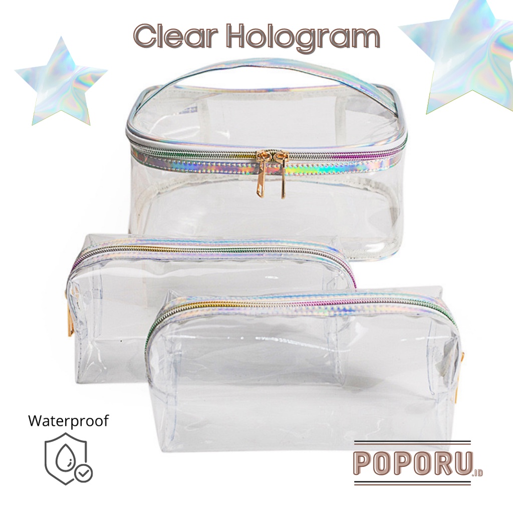Jual POPORU CLEAR HOLOGRAM Transparent Pouch / Tas Kosmetik Bening ...