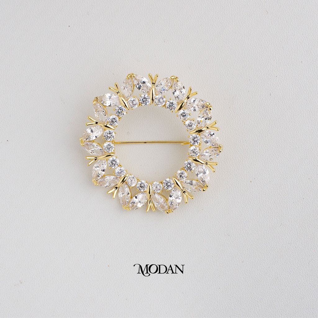 Jual Modan - Bridal Sparkling Flower Wreath Round Brooch Bros Bulat ...