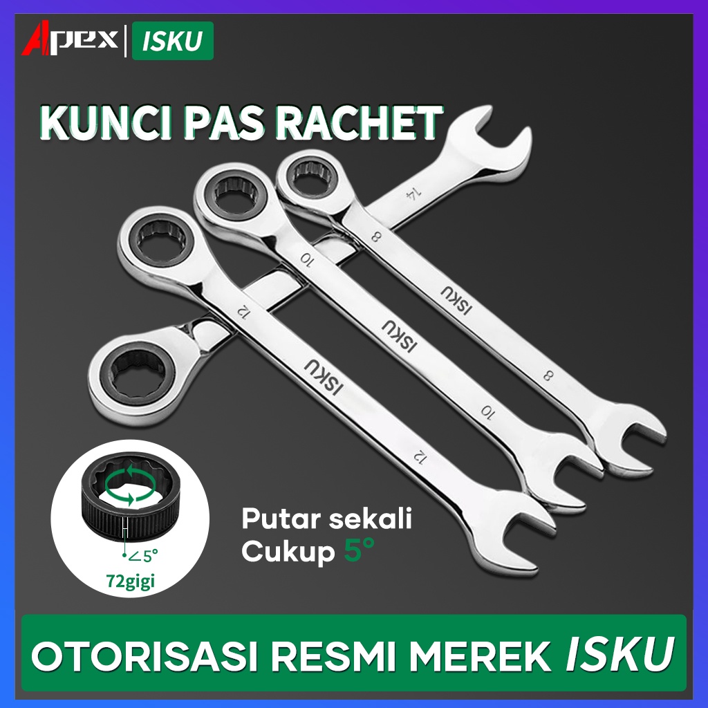 Jual ISKU Kunci Ring Pas Rachet 8 10 12 13 14 17 18 19mm Bahan Kuat ...