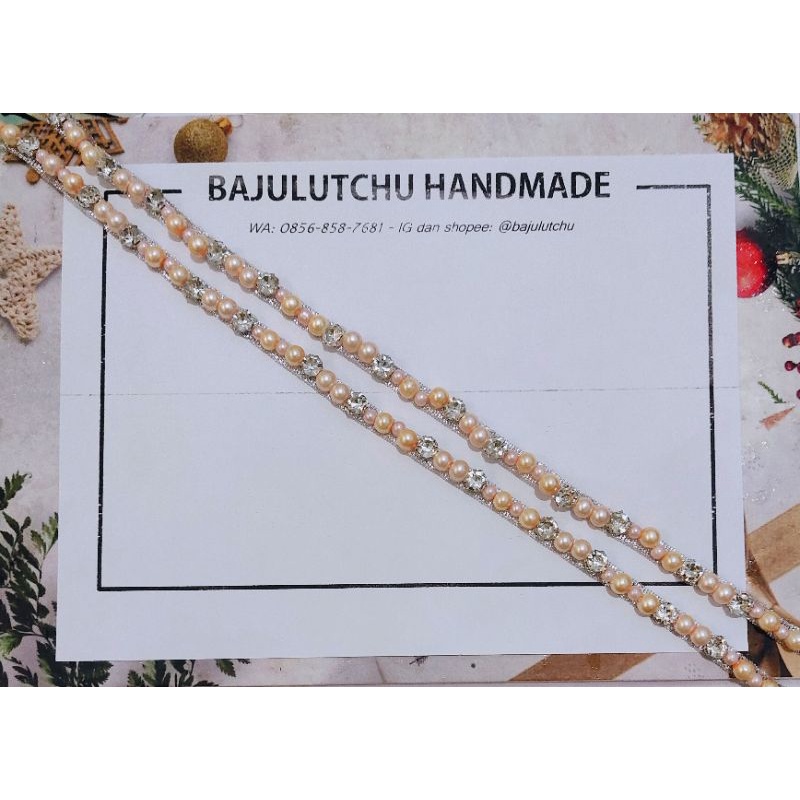 Jual Renda Mutiara Rangkai Payet panjang dada nude cream coksu | Shopee ...
