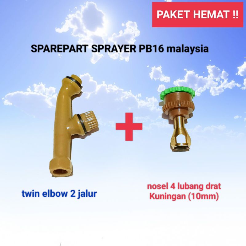 Jual Sparepart nozzle set twin elbow sprayer PB16 malaysia - spuyer nosel 4 lubang drat kecil ...