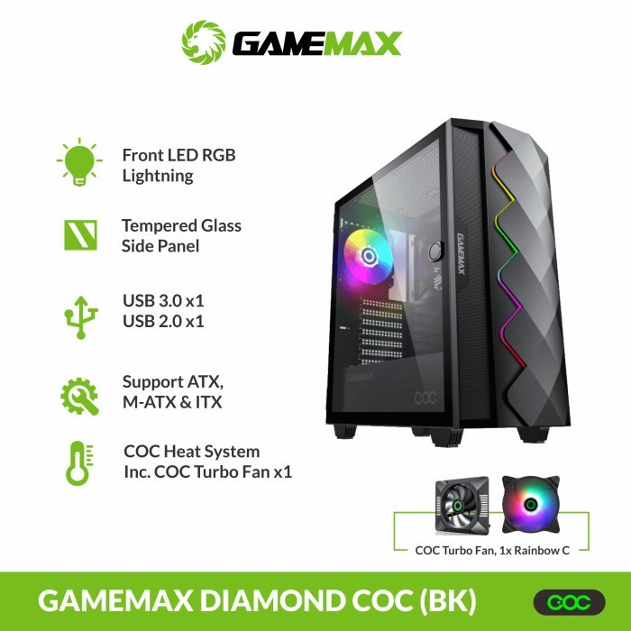Jual Gamemax Diamond Black COC PC Case with COC Turbo Fan | Shopee Indonesia