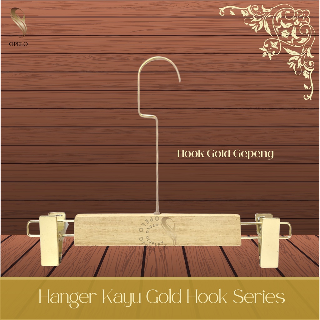 Jual HANGER JEPIT KAYU SOFT NATURAL GOLD PREMIUM METAL CLIP HALUS GOLD ...