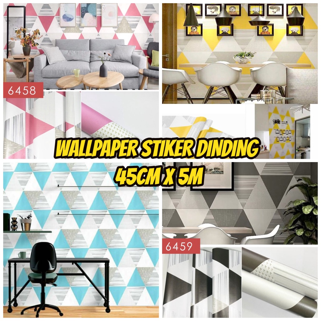 Jual Wallpaper Sticker SEGITIGA BIRU ABU Walpaper Dinding Kamar Ruang ...