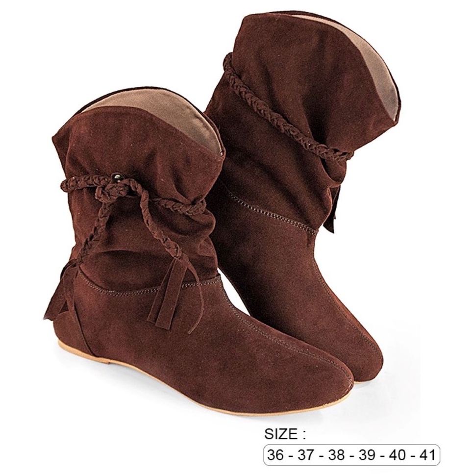 Jual CRSIX Selly 006 Sepatu Boots Flat Korea Wanita Model Cowboy Brown ...