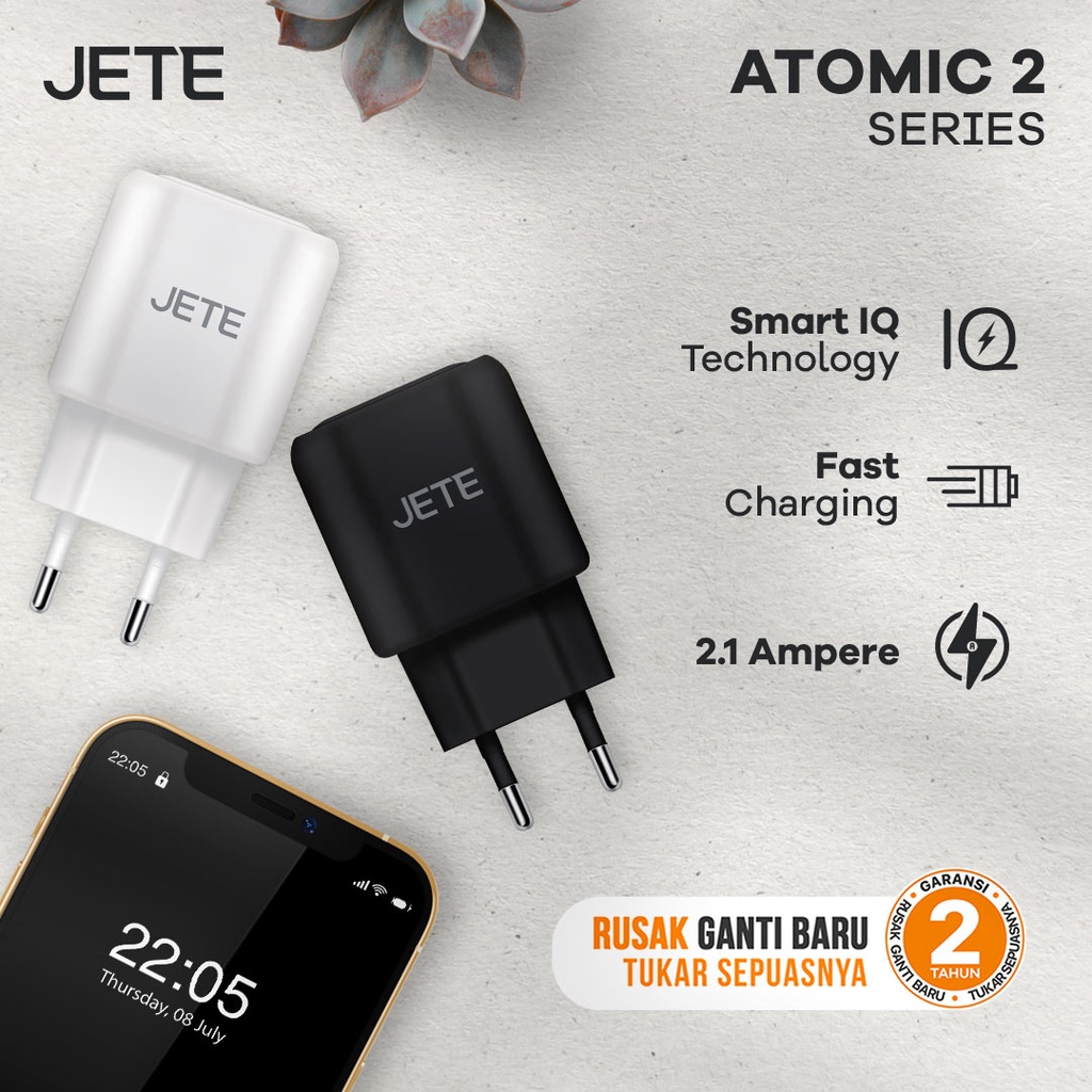 Jual Kepala Charger HP Fast Charging Mini JETE Atomic 2 Plus kabel Micro | Type C | Lightning ip ...