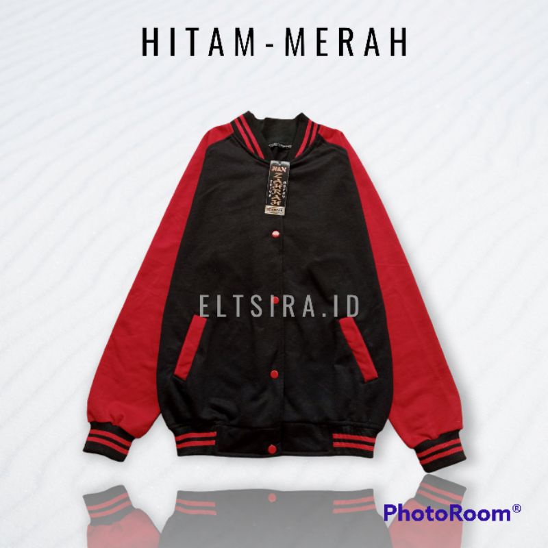 Jual Jaket Varsity / Baseball Wanita Pria POLOS || HITAM - MERAH ...