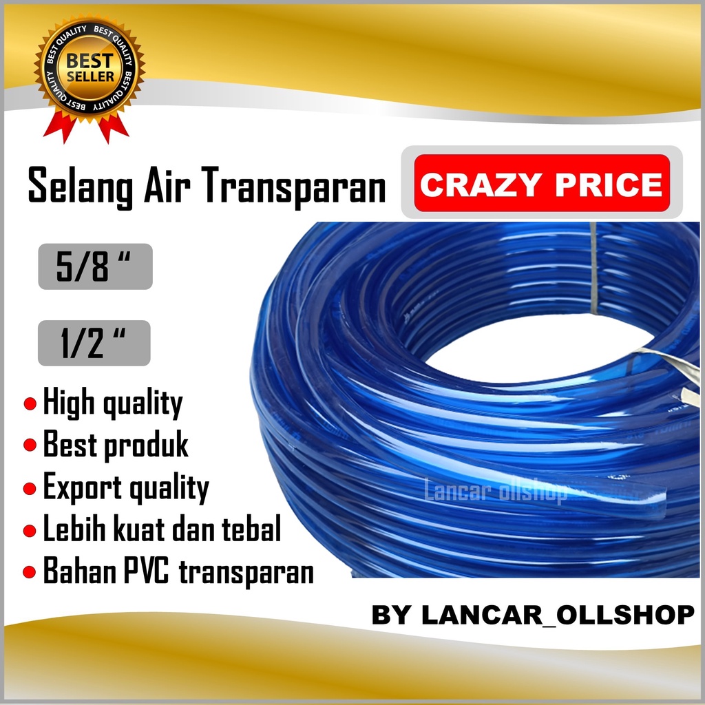 Jual Selang Air Transparan Transparant 1/2 5/8 Inch Permeter / Selang ...