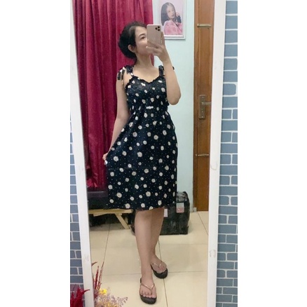 Jual daster/dress Jelita tali lepas daster midi kerut dada muat BB 55kg ...