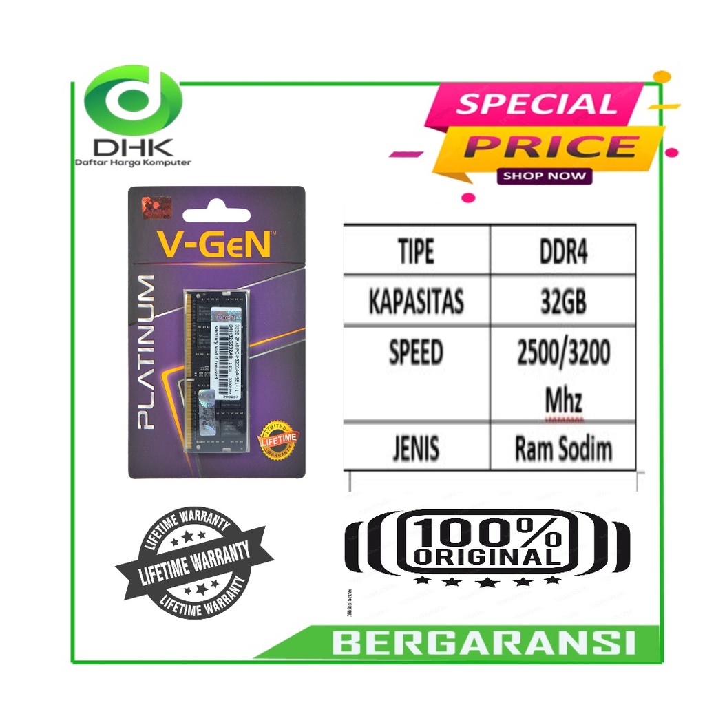 Jual Ram V-GEN SODIMM DDR4 32GB PC-25600/3200 PLATINUM | Shopee Indonesia