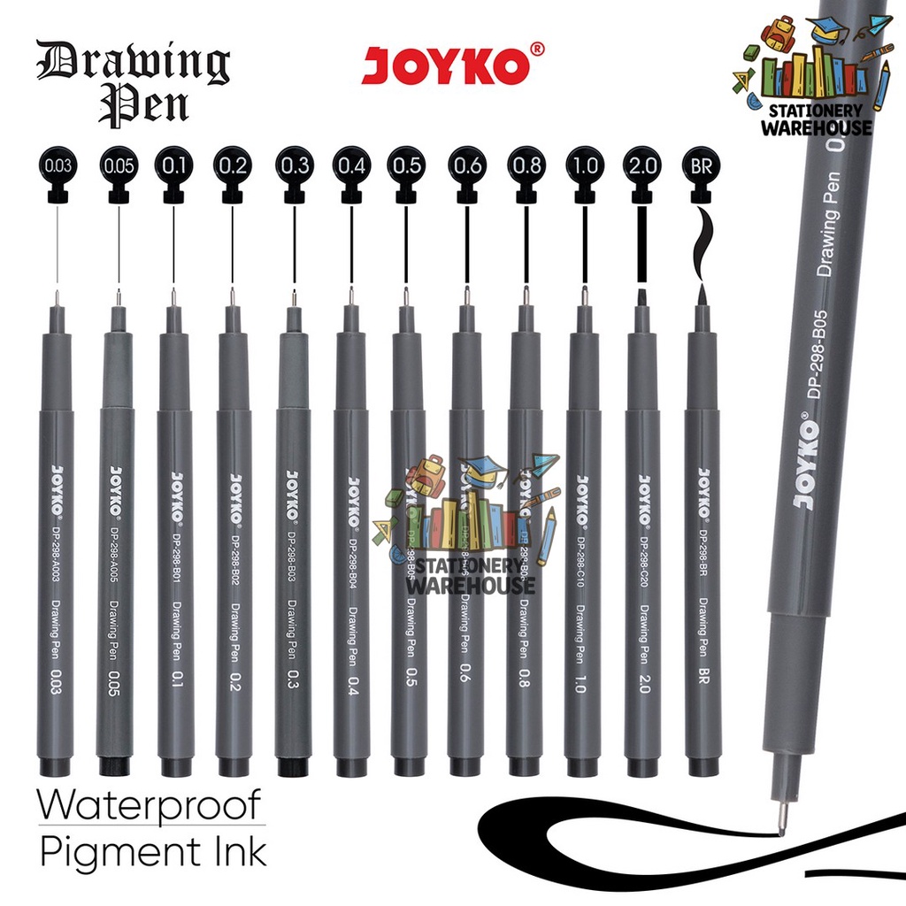 Jual Drawing Pen Pena Gambar Joyko DP-298 1 Pcs Waterproof Pigment Ink ...