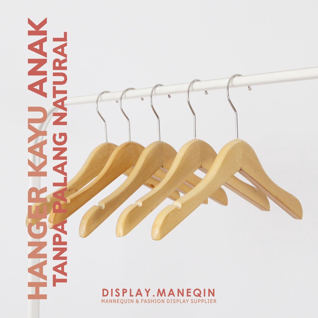 Jual Hanger Kayu Natural Tanpa Palang Anak DM 28 Gantungan Baju Kastok ...