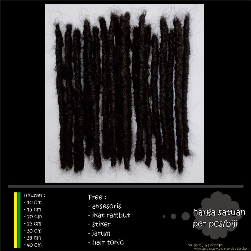 Jual rambut gimbal sambung (harga per biji) hitam sintetis dreadlock ...
