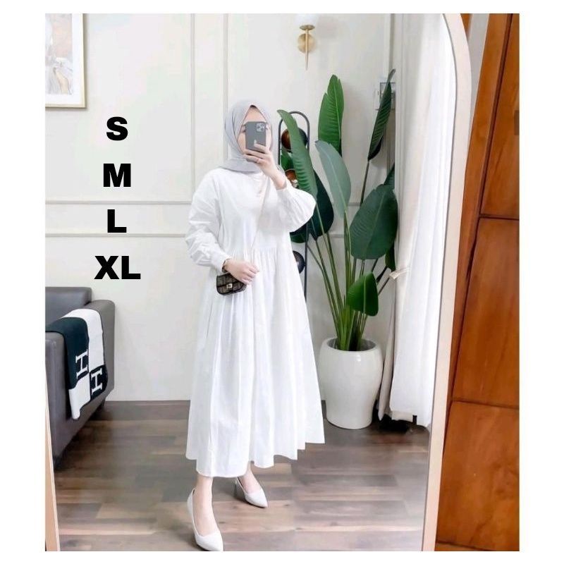 Jual GAMIS REMAJA PUTIH POLOS/MIDI DRESS CRINCLE AIRFLOW PREMIUM ...