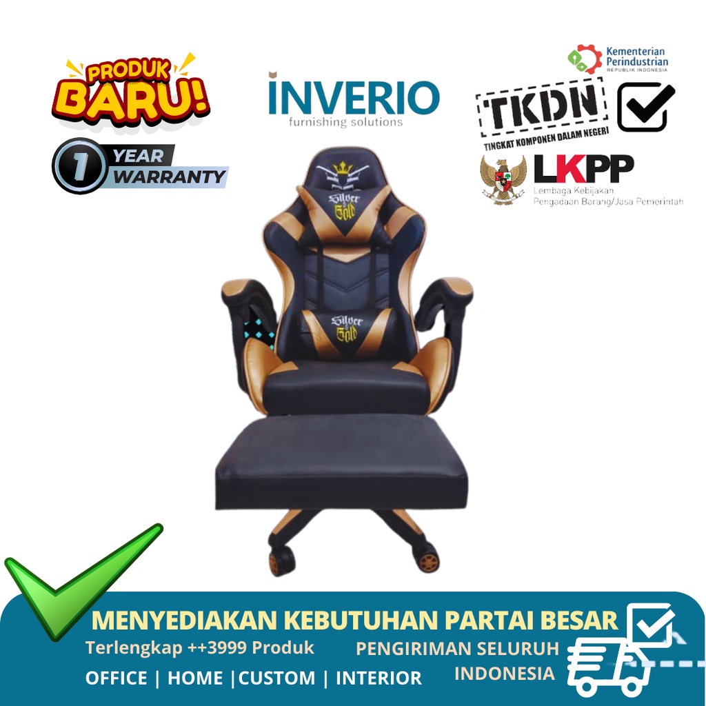 Jual INVERIO - Kursi Gaming / Gaming Chair S & G / Warna Gold & Black ...