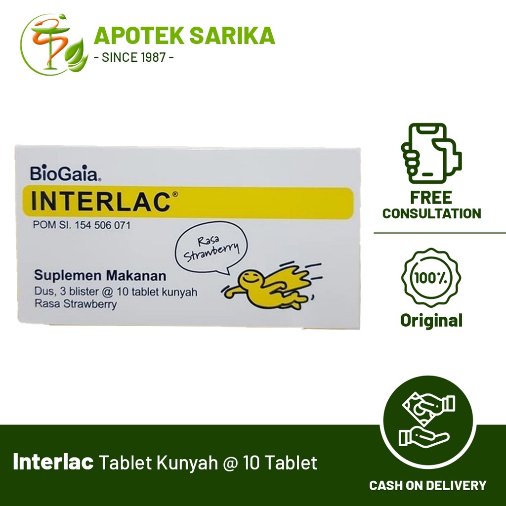 Jual Interlac Probiotik Tablet Kunyah Rasa Strawberry Isi 10 Tablet ...