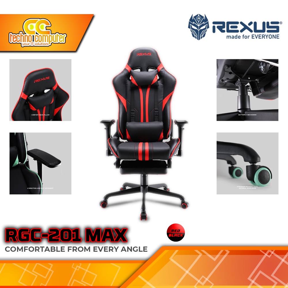 Jual KURSI GAMING REXUS RGC-201 MAX Red - Footrest 4D Armrest / REXUS ...