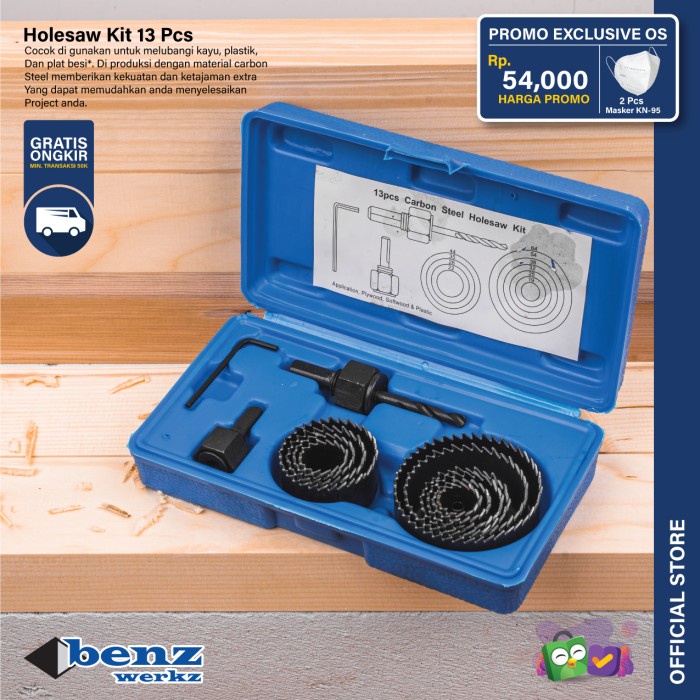 Jual Holesaw Kit Set 13 Pcs / Mata Bor Kayu Plong Hss Benz Werkz # ...