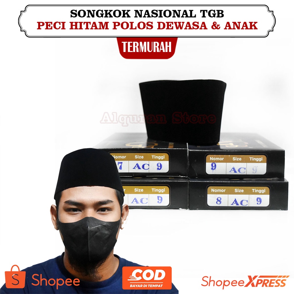 Jual KOPYAH SONGKOK HITAM DEWASA TGB PECI HITAM POLOS KOPIAH ANAK LAKI ...