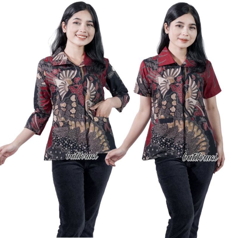 Jual Blouse atasan batik wanita ber KERAH Saku depan ada size dari S ...