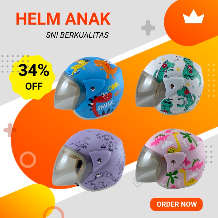 Jual HELM MOTOR ANAK USIA 3 4 5 6 7 8 TAHUN PEREMPUAN LAKI LAKI SNI ...