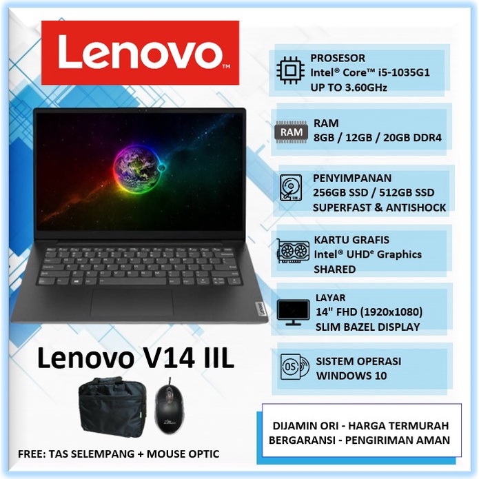 Jual Laptop Intel Core i5 Murah Lenovo V14 Intel Core i5 1035G1 RAM 8GB 12GB 20GB SSD 256GB ...
