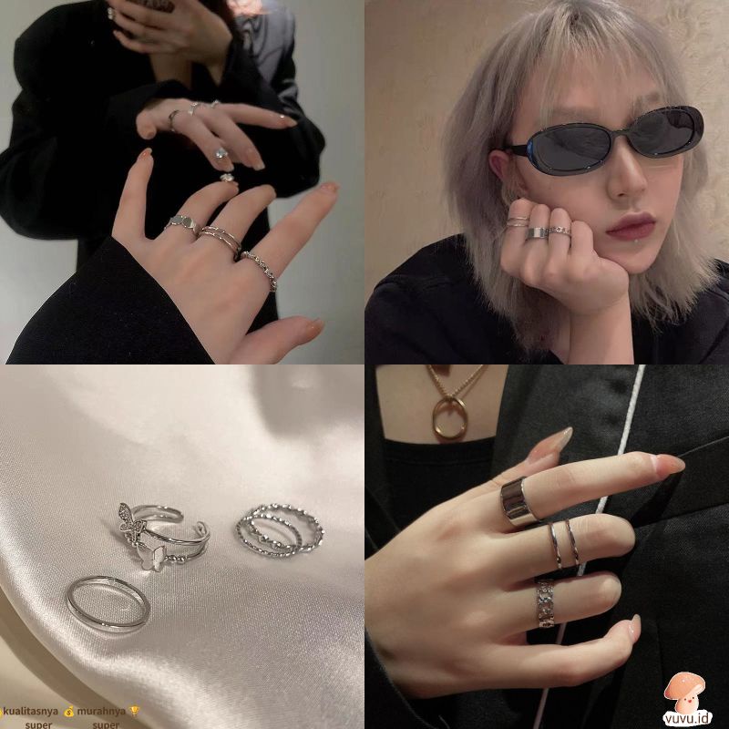 Jual Cincin Wanita Set 3 in 1 Cincin Fashion / Cincin Adjustable Gaya Hip Hop Punk Korea ...