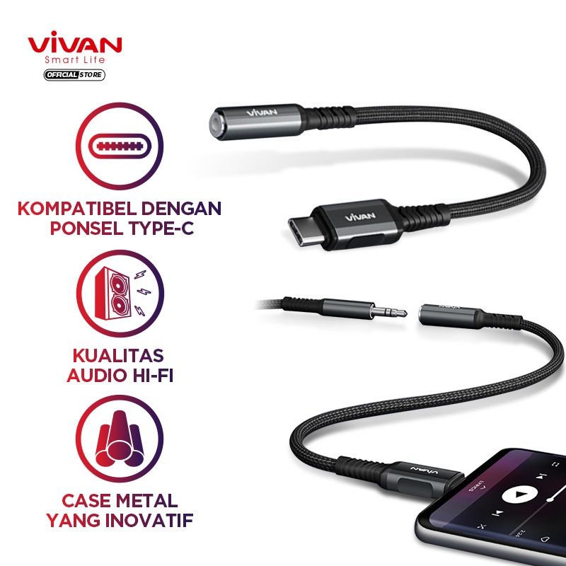 Jual VIVAN VAC01 Kabel Converter Type C to Jack 3.5mm Audio Splitter ...