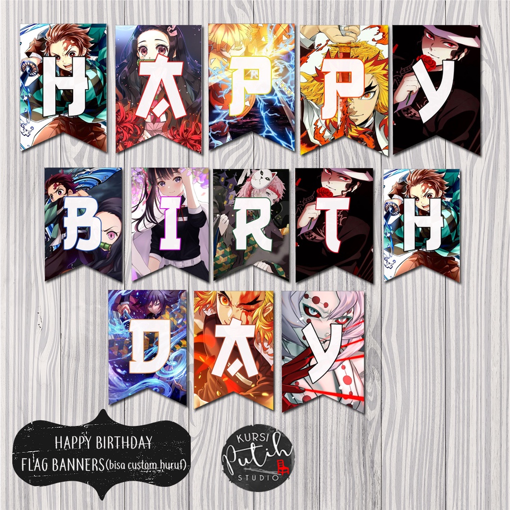 Jual Birthday Flag Banner tema demon slayer | Shopee Indonesia