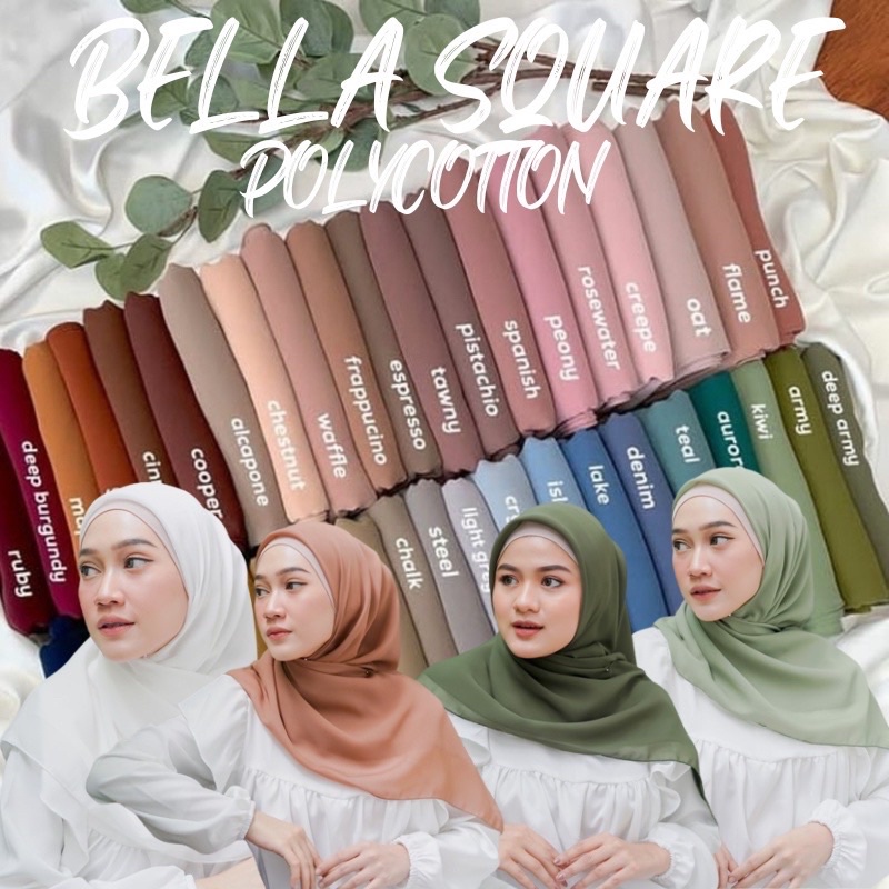Jual Bella Square Hijab Segiempat Polycotton New Premium Termurah Bisa COD Jahit Tepi (60 WARNA ...