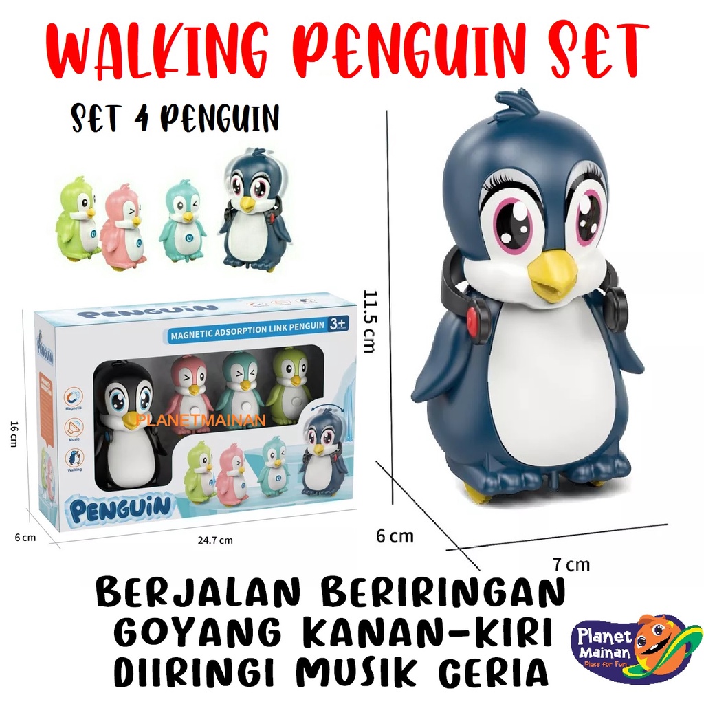 Jual MAINAN PINGUIN JALAN BERIRINGAN SET 4 ANIMAL MAGNET GOYANG MUSIK ...