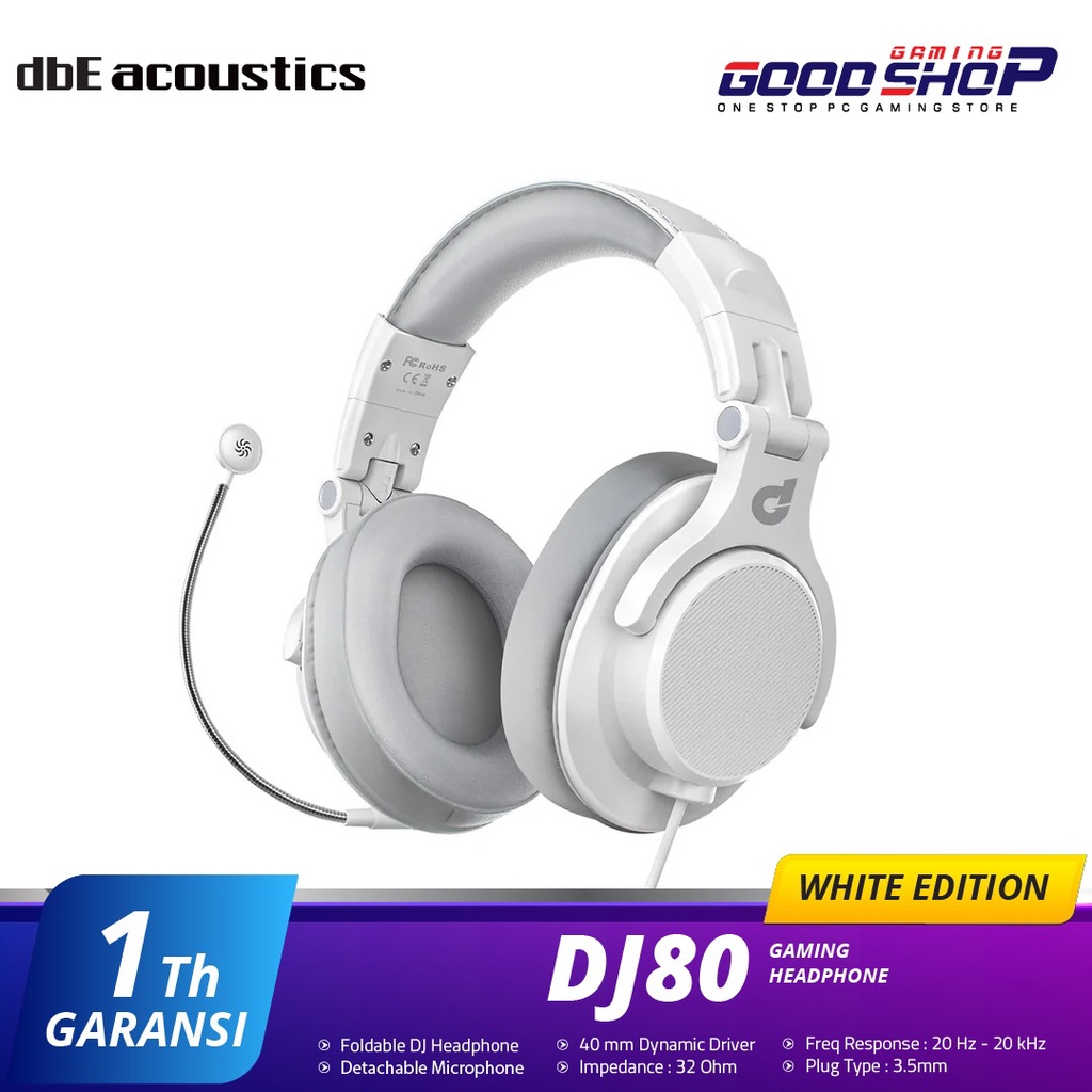 Jual dbE DJ80 Foldable DJ Headphone with Detachable Microphone - White ...