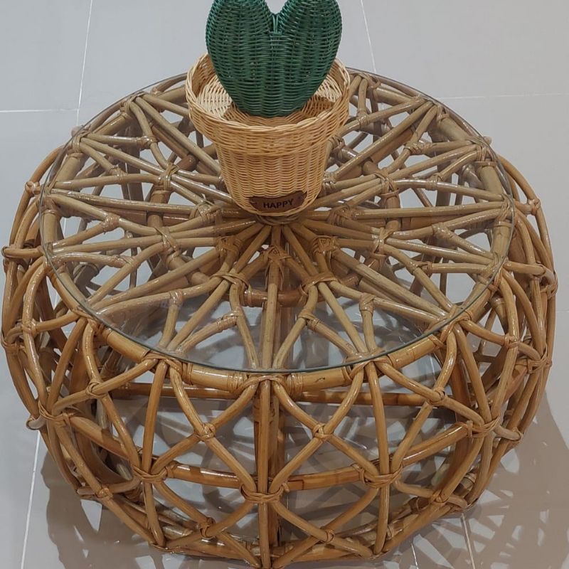 Jual Meja Rotan Bulat / Meja Kopi Aesthetic dan Unik Free Kaca | Shopee ...